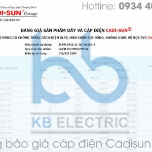 BẢNG GIÁ DÂY CÁP ĐIỆN CADISUN MỚI NHẤT - Đại lý Cấp 1 Cadisun